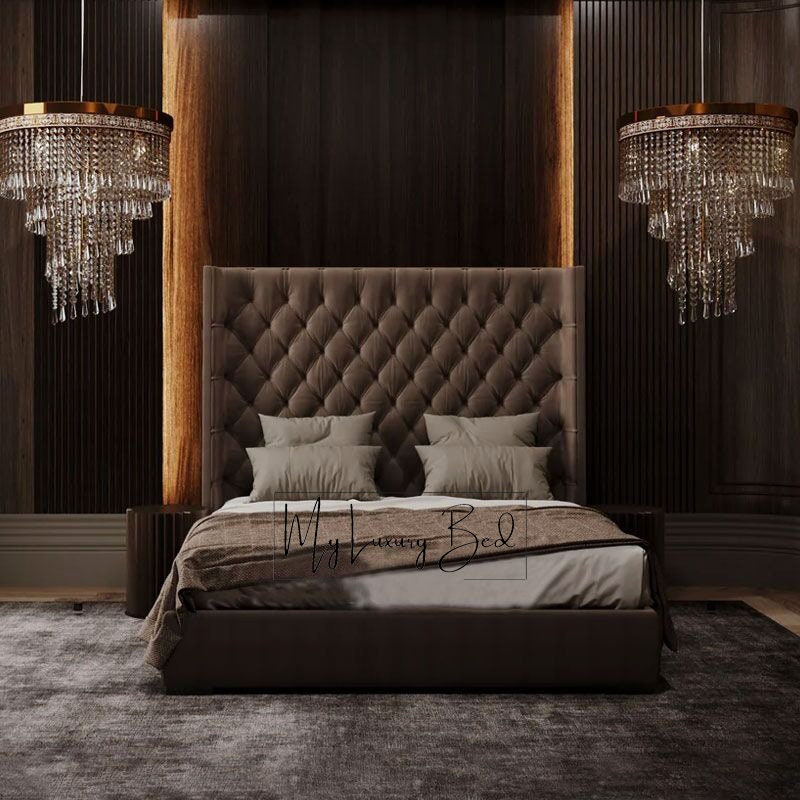 Grey Wing back Bed Frame Chesterfield Sleigh Bed Frame With 54 Inches ...